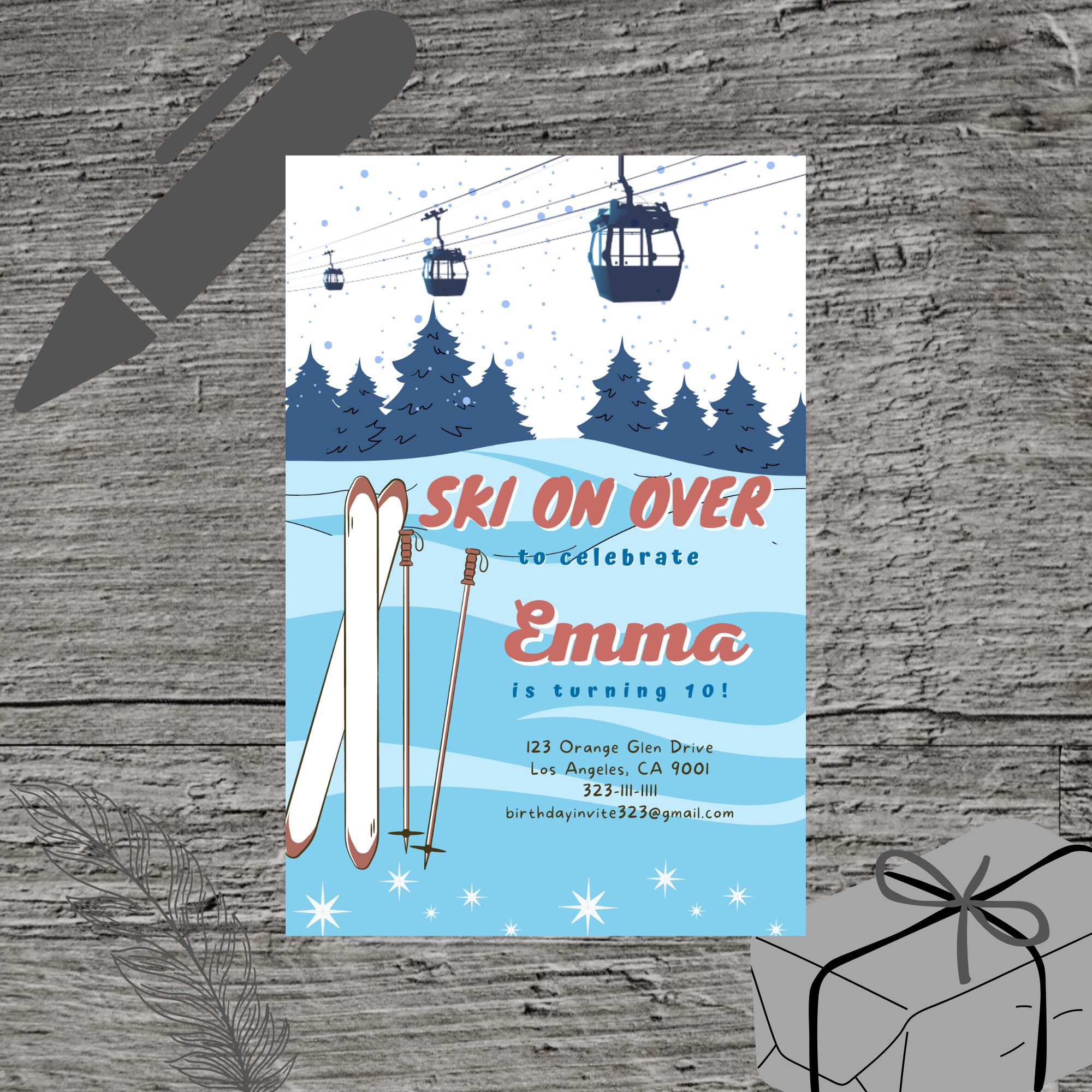 Skiing Theme Birthday Party Invitation, Slopes Shred Mountain Snow ...