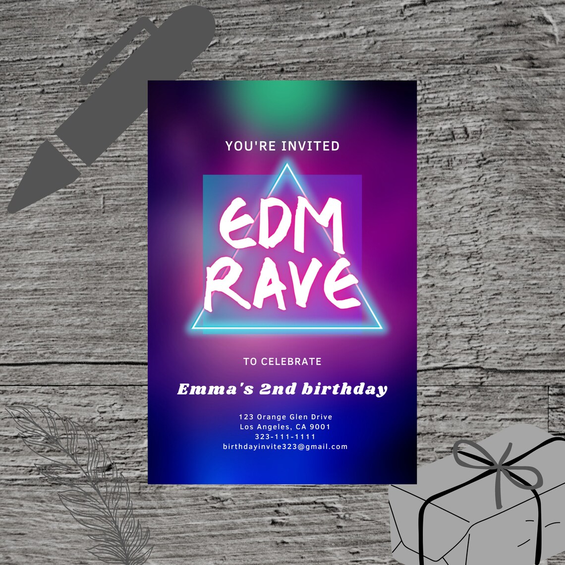EDM Rave Theme Birthday Party Invitation Template, Nightclub Techno ...
