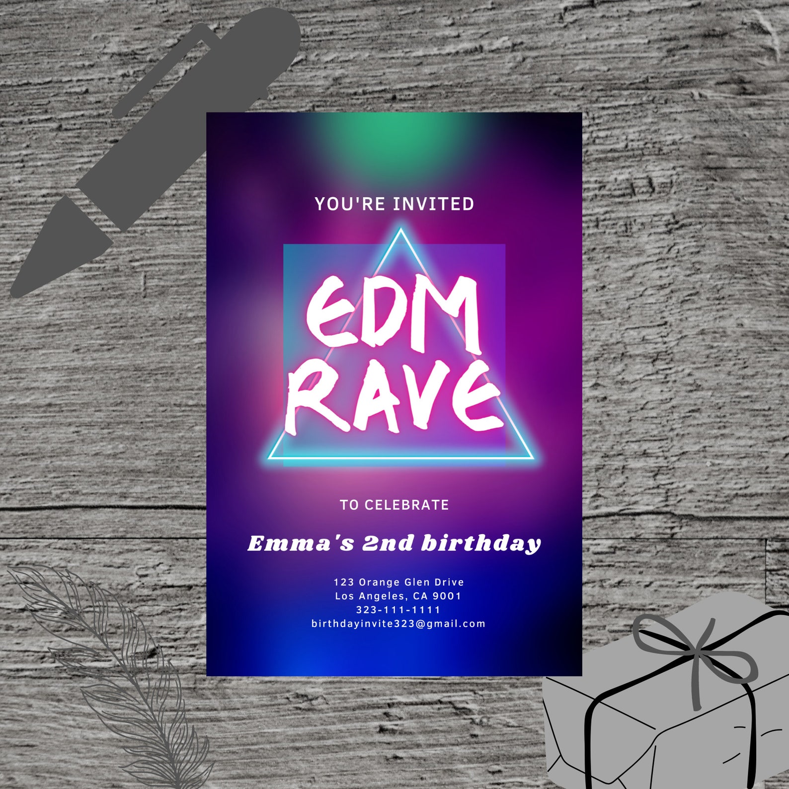 EDM Rave Theme Birthday Party Invitation Template, Nightclub Techno ...