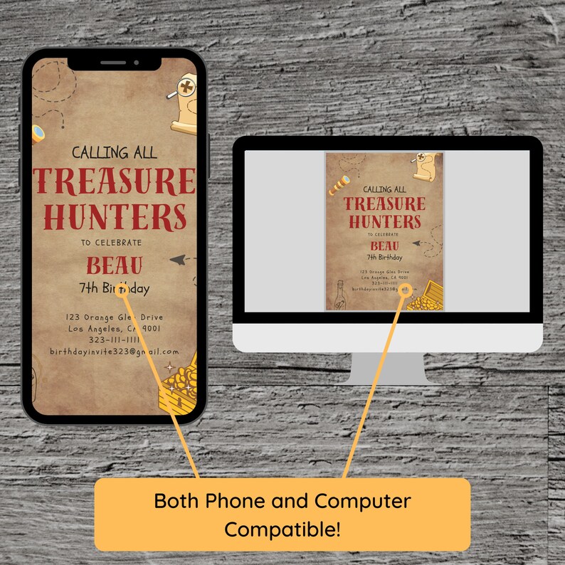 Treasure Hunt Theme Birthday Party Invitation, Map Adventure Gold ...