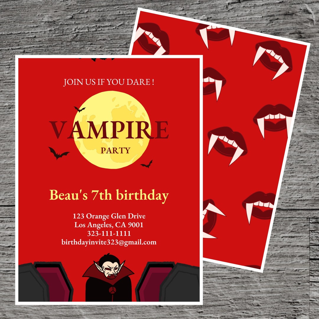 Vampire Party Theme Birthday Invitation, Dracula Dress up Costume Scary ...