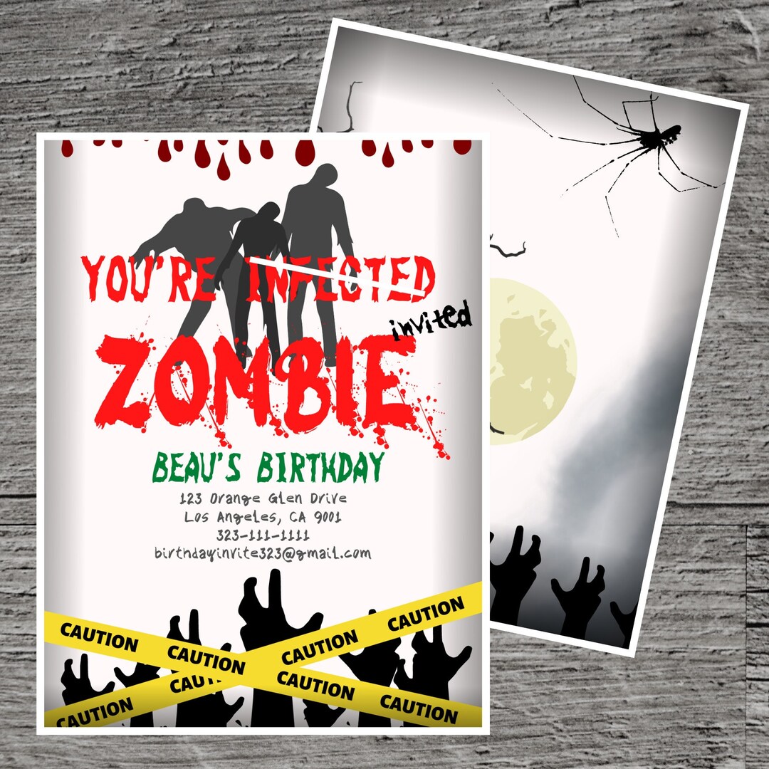 Zombie Infection Birthday Party Invitation, Warning Apocalypse World ...