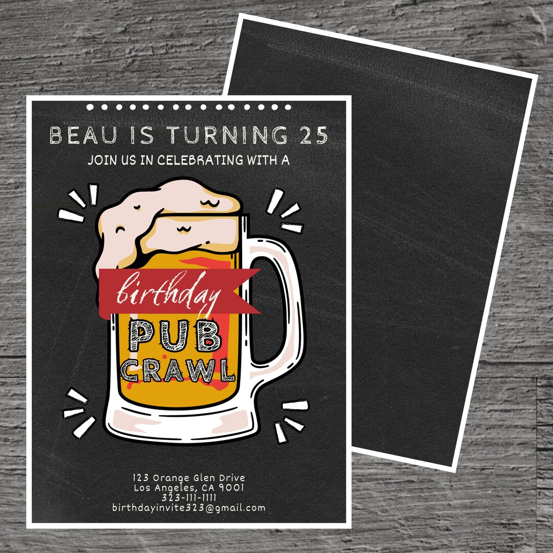 Pub Crawl for Beau Theme Birthday Party Invitation Template, Bar ...