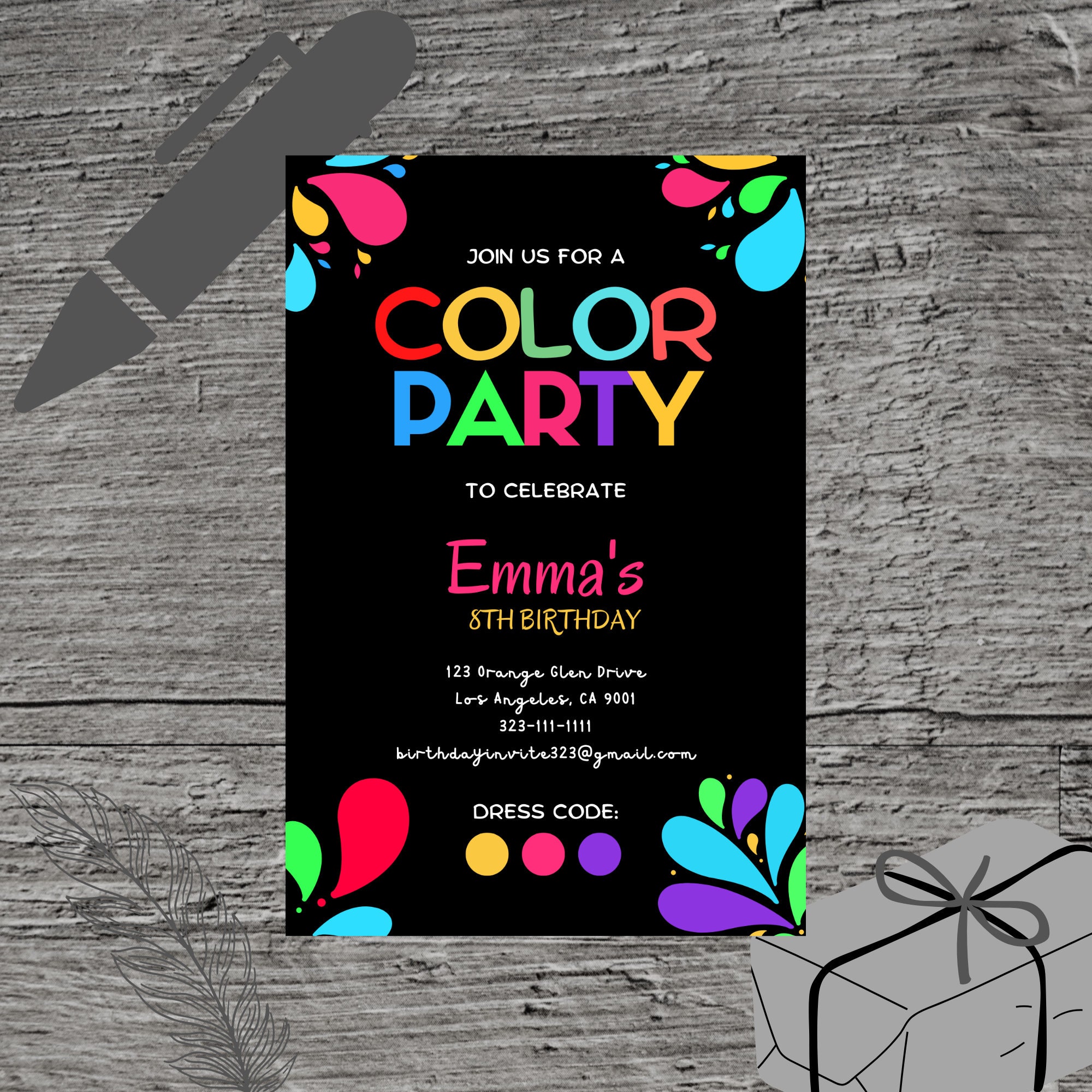 Color Party Theme Birthday Invitation, Dress up in Color, Red Blue ...