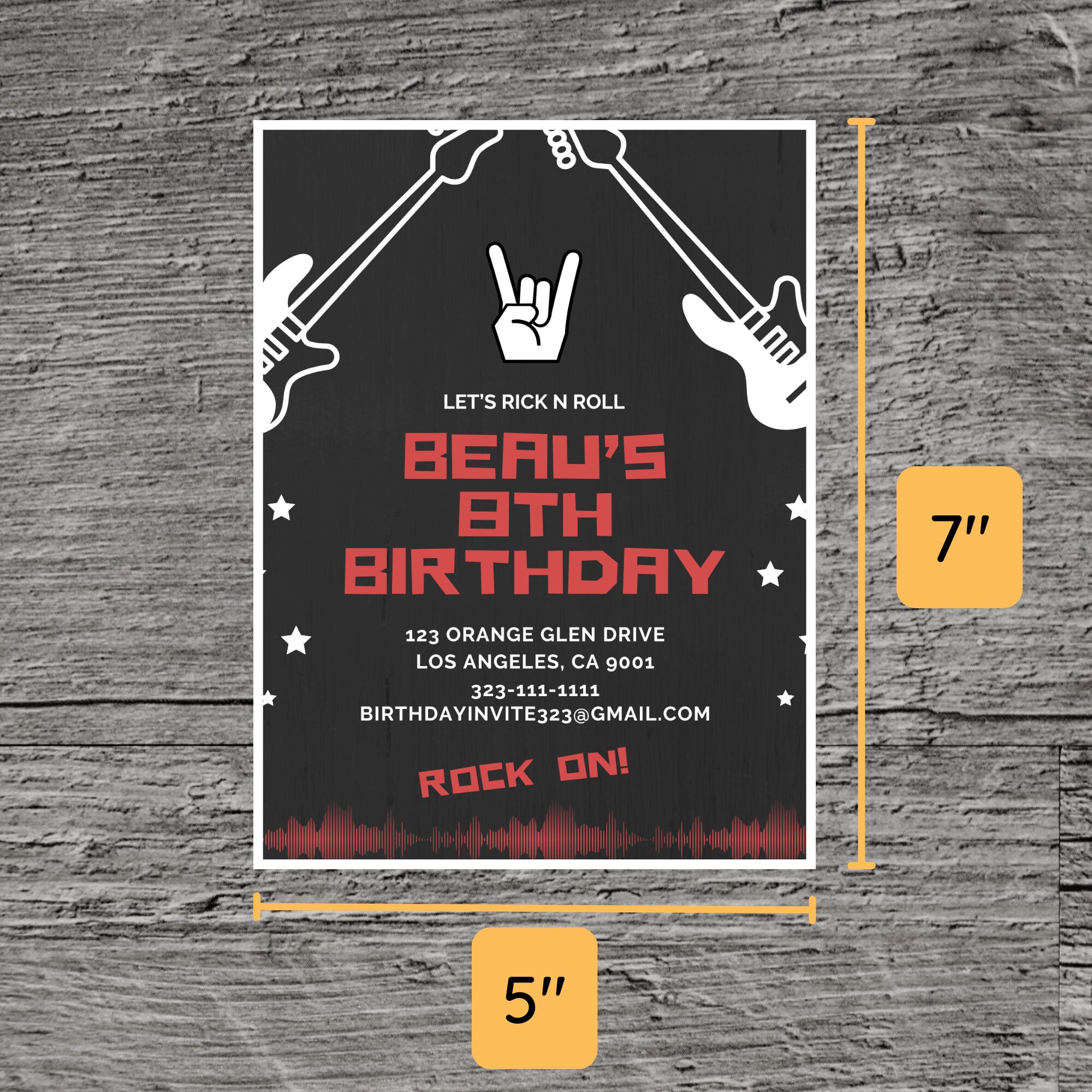 Rock N Roll Theme Party Invitation, Guitar Drum Bass Amplifier Vocals ...