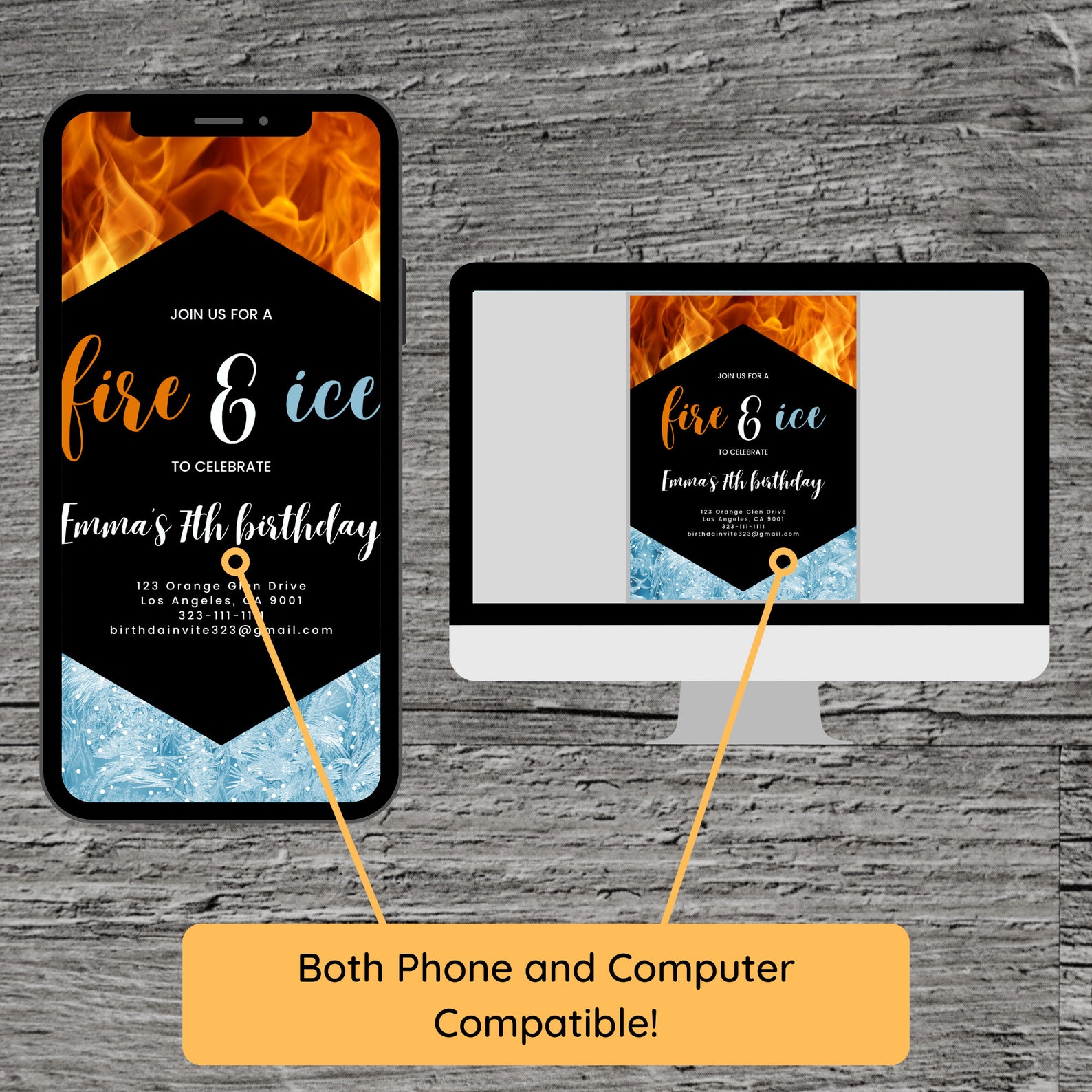 Fire and Ice Theme Birthday Party Invitation Template, Hot Cold Flame ...