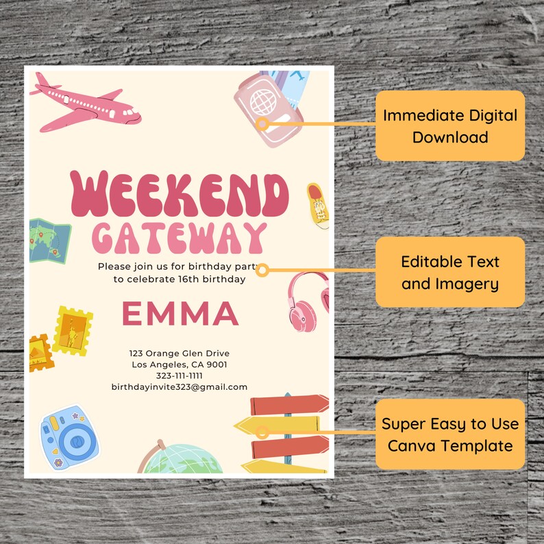 Weekend Getaway Theme Party Invitation, Escape Vacation Adventure Break ...