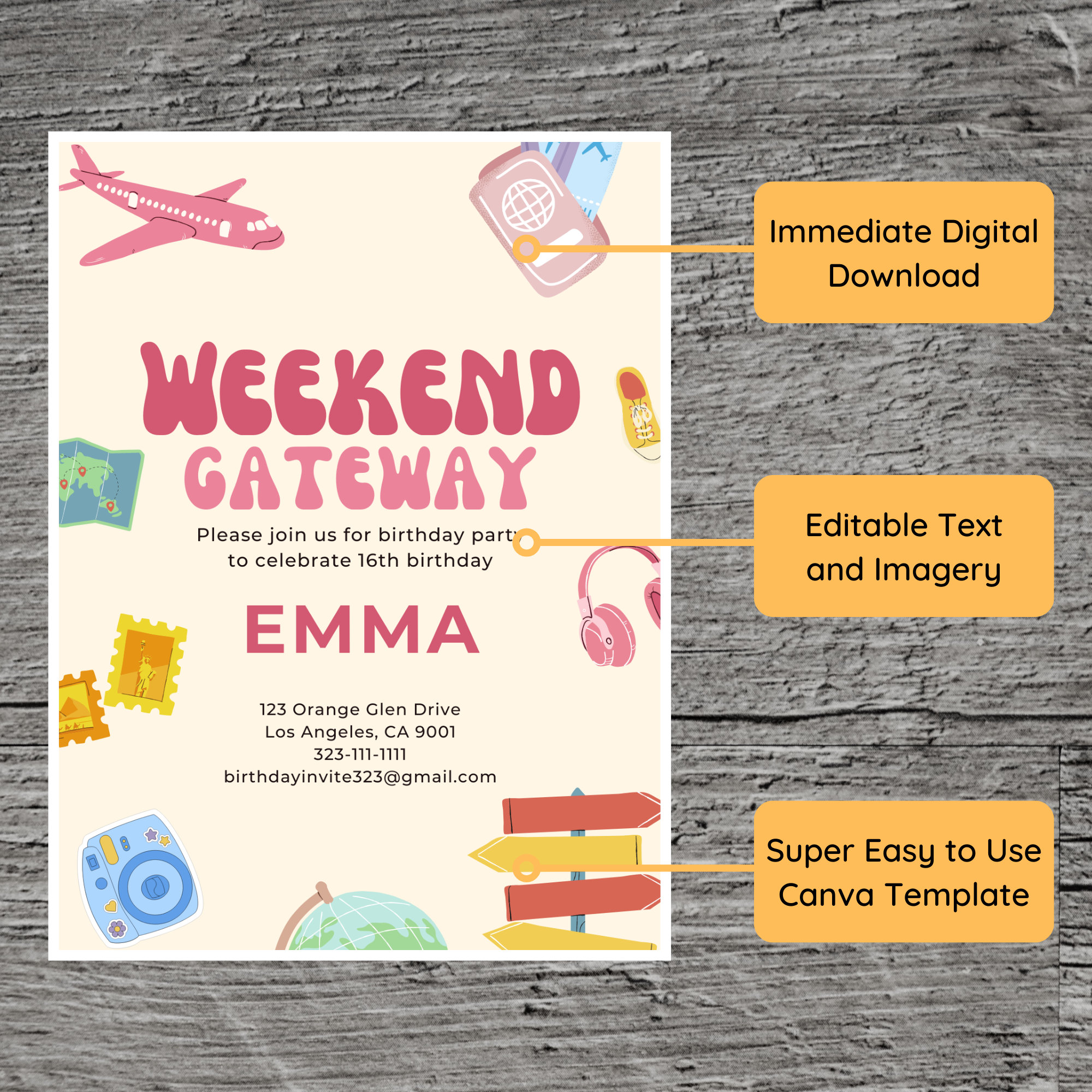 Weekend Getaway Theme Party Invitation, Escape Vacation Adventure Break ...