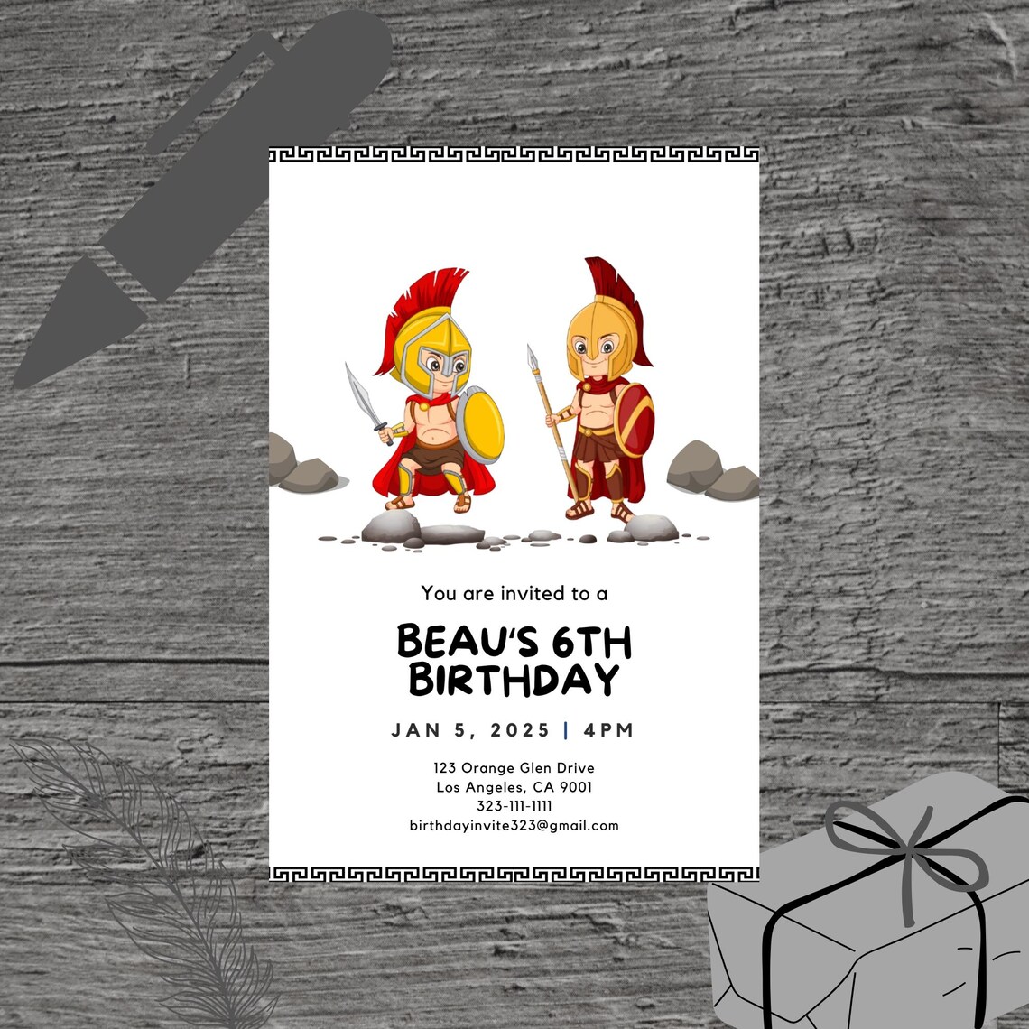 Gladiator for Beau Theme Birthday Party Invitation Template, Swordsman ...