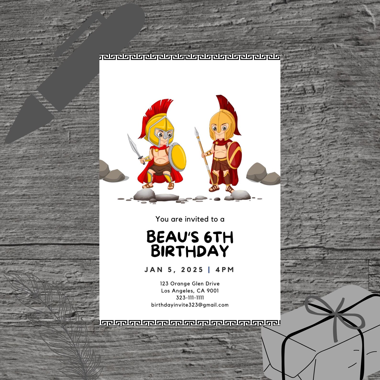 Gladiator for Beau Theme Birthday Party Invitation Template, Swordsman ...
