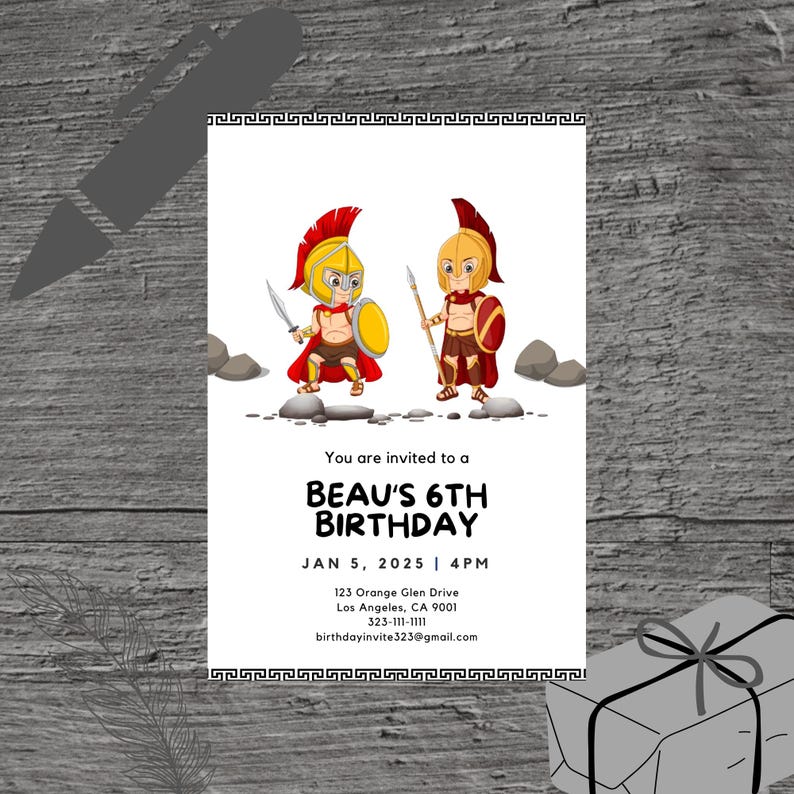 Gladiator for Beau Theme Birthday Party Invitation Template, Swordsman ...