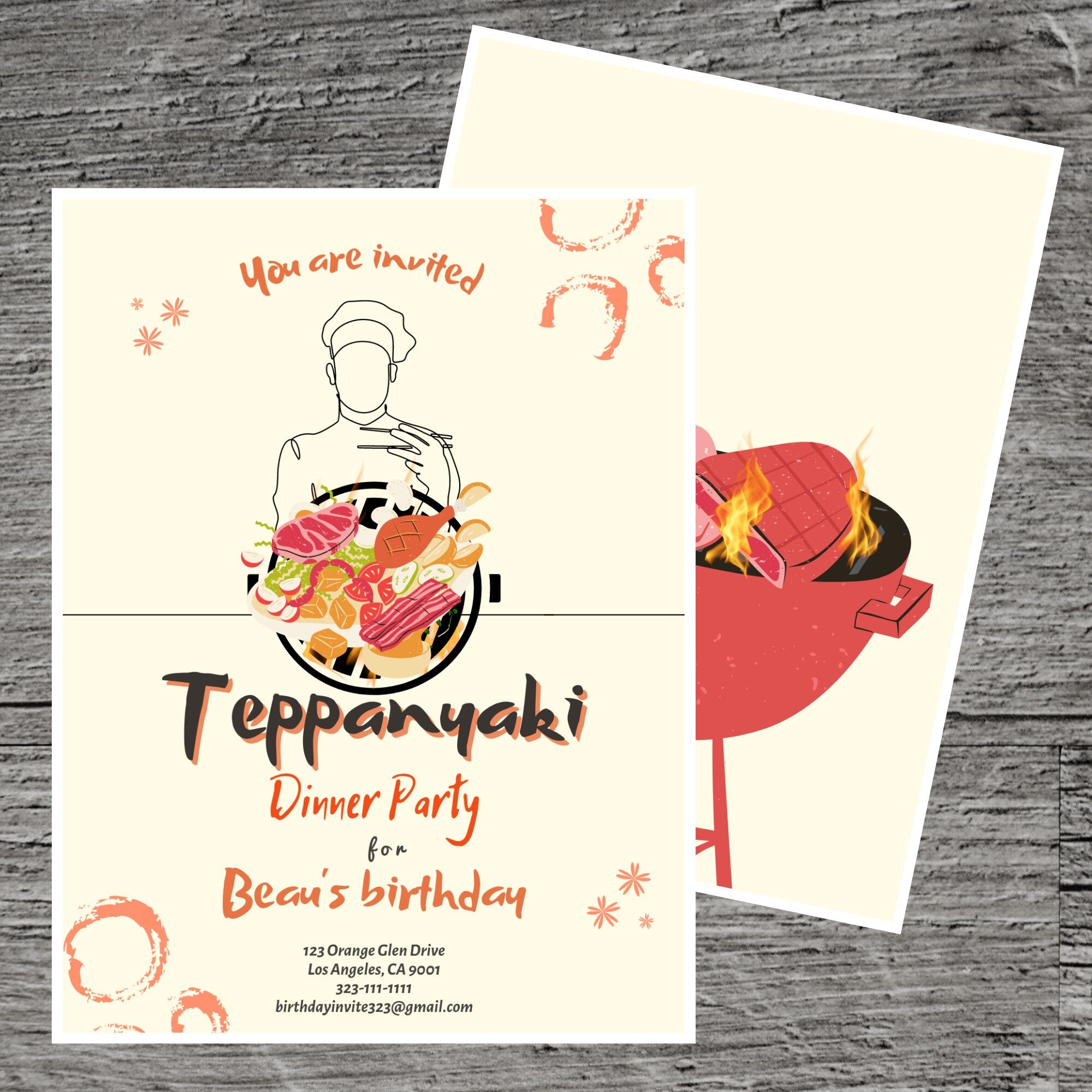 Teppanyaki Dinner Birthday Party Invitation, Menu Asian Order Meal ...