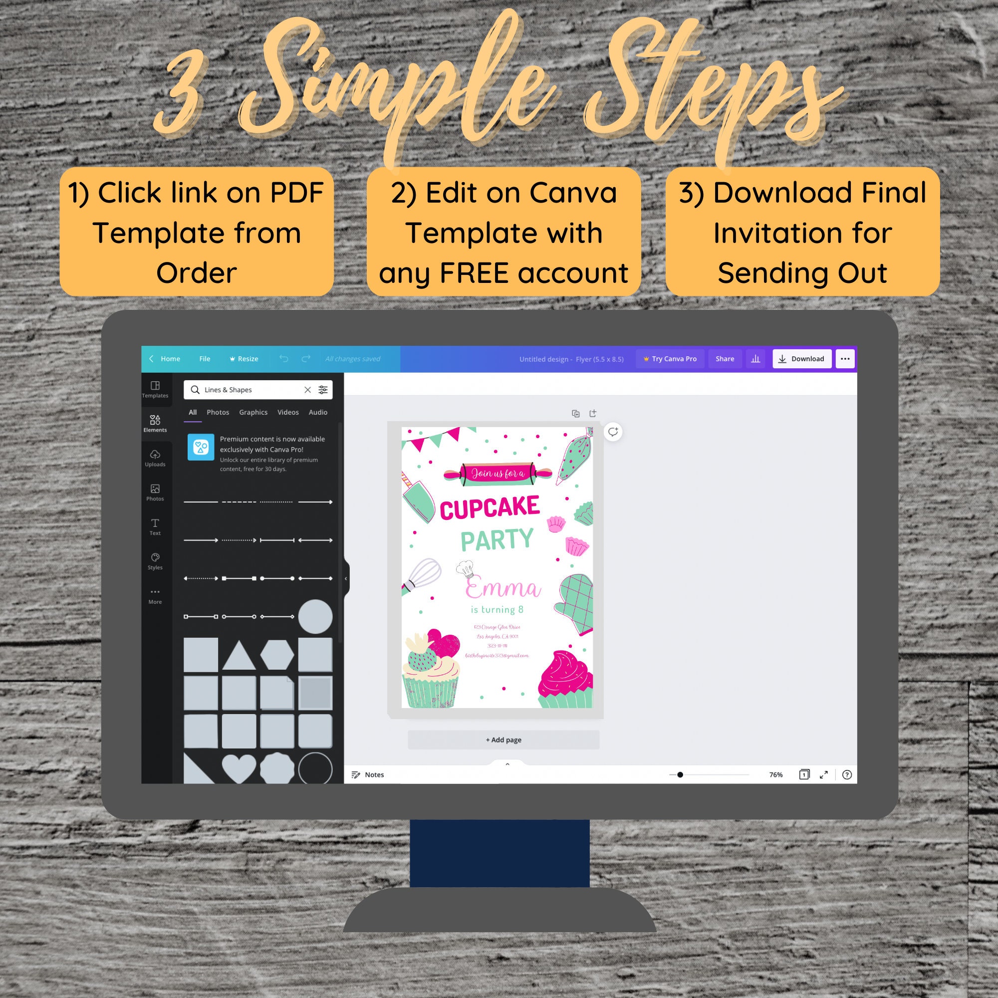 Cupcake Theme Birthday Party Invitation Template, Cake Muffin Dessert ...