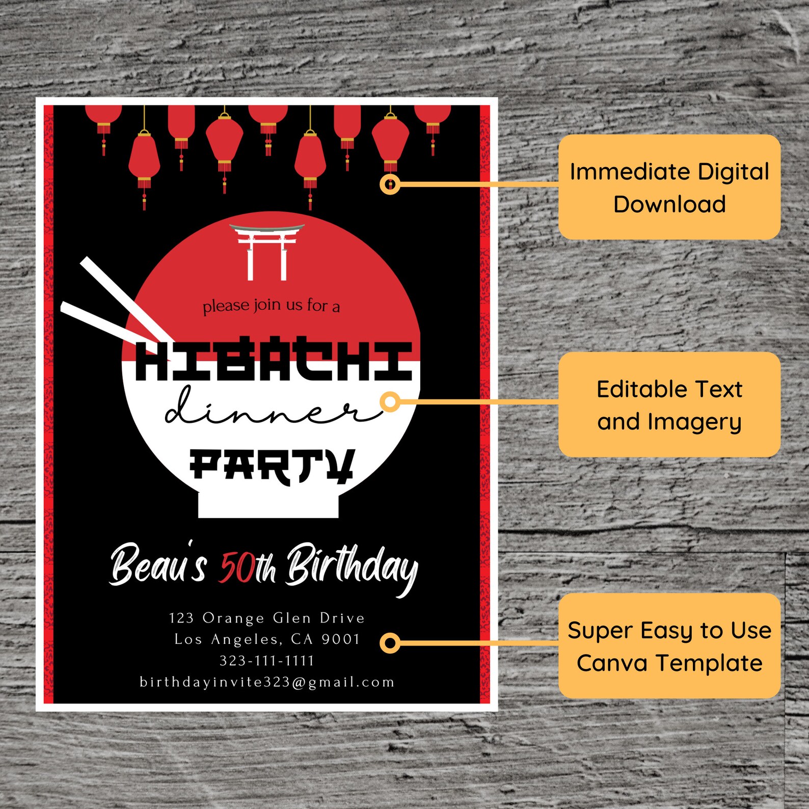 Hibachi Dinner Birthday Party Invitation, Menu Asian Order Meal ...