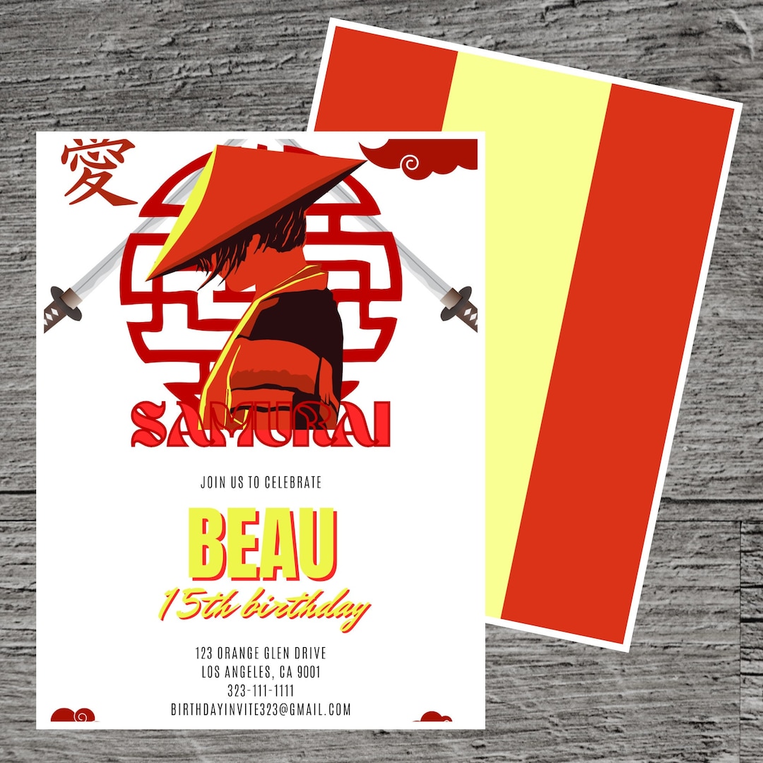 Samurai Theme Birthday Party Invitation, Japanese Military Warrior ...