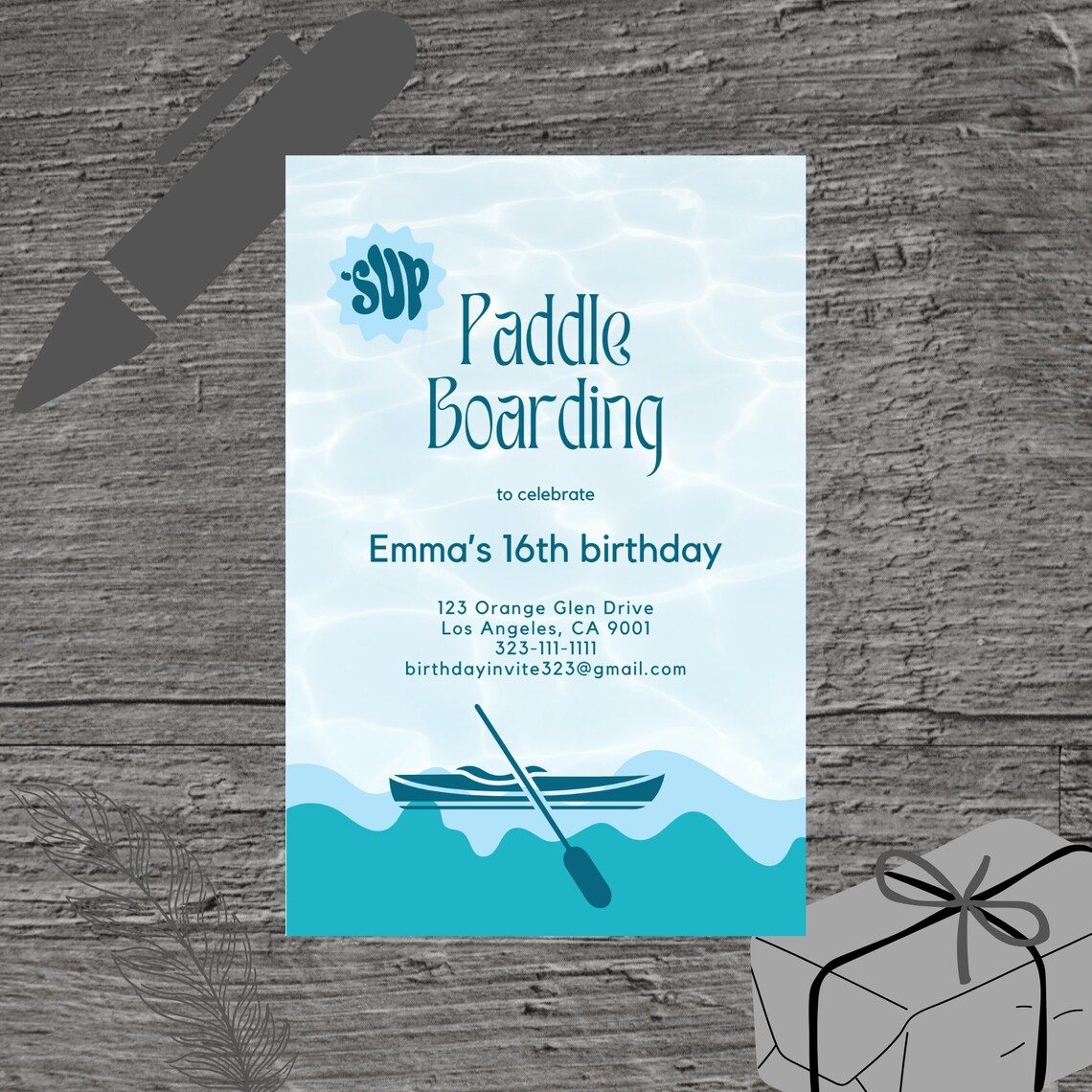 Paddleboarding for Emma Theme Birthday Party Invitation Template ...