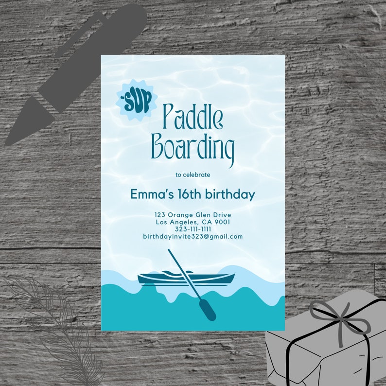 Paddleboarding for Emma Theme Birthday Party Invitation Template ...
