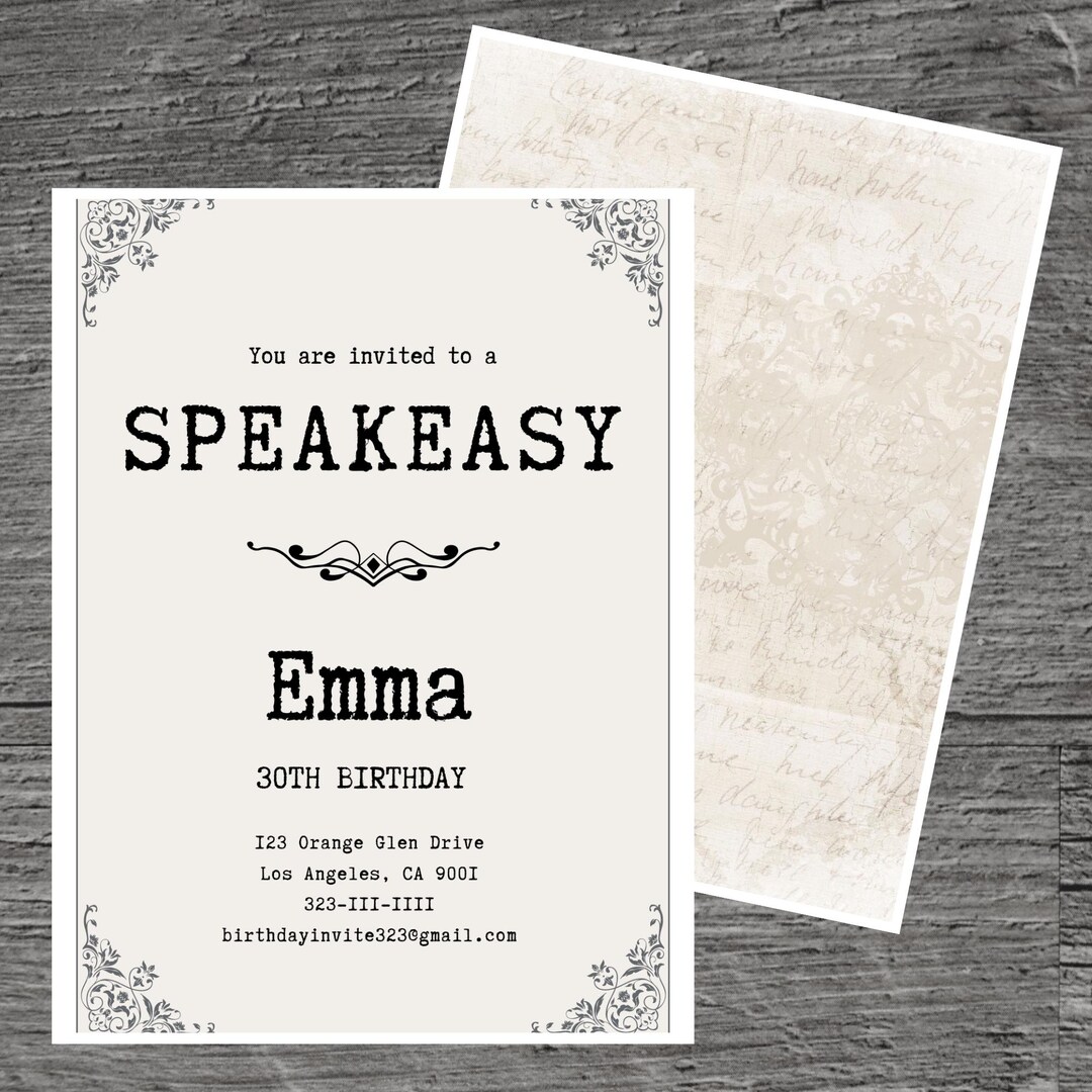 Speakeasy for Emma Theme Birthday Party Invitation Template, Bistro ...