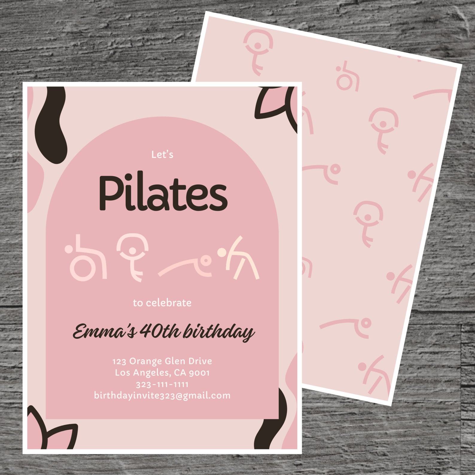 Pilates for Emma Theme Birthday Party Invitation Template, Abduction, C ...