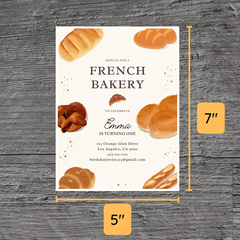 French Bakery for Emma Theme Birthday Party Invitation Template ...