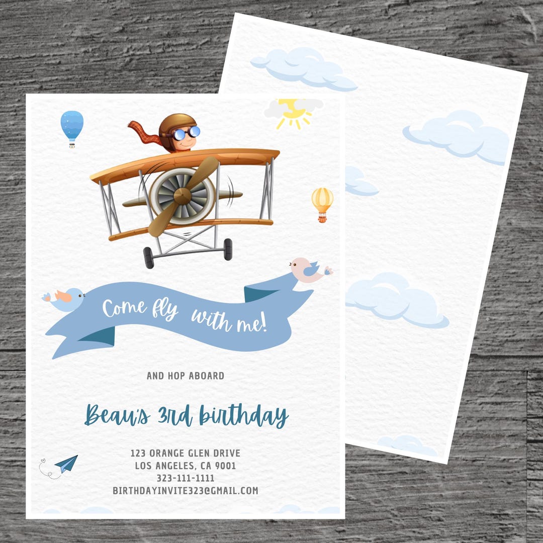 Pilot for Beau Theme Birthday Party Invitation Template, Captain ...