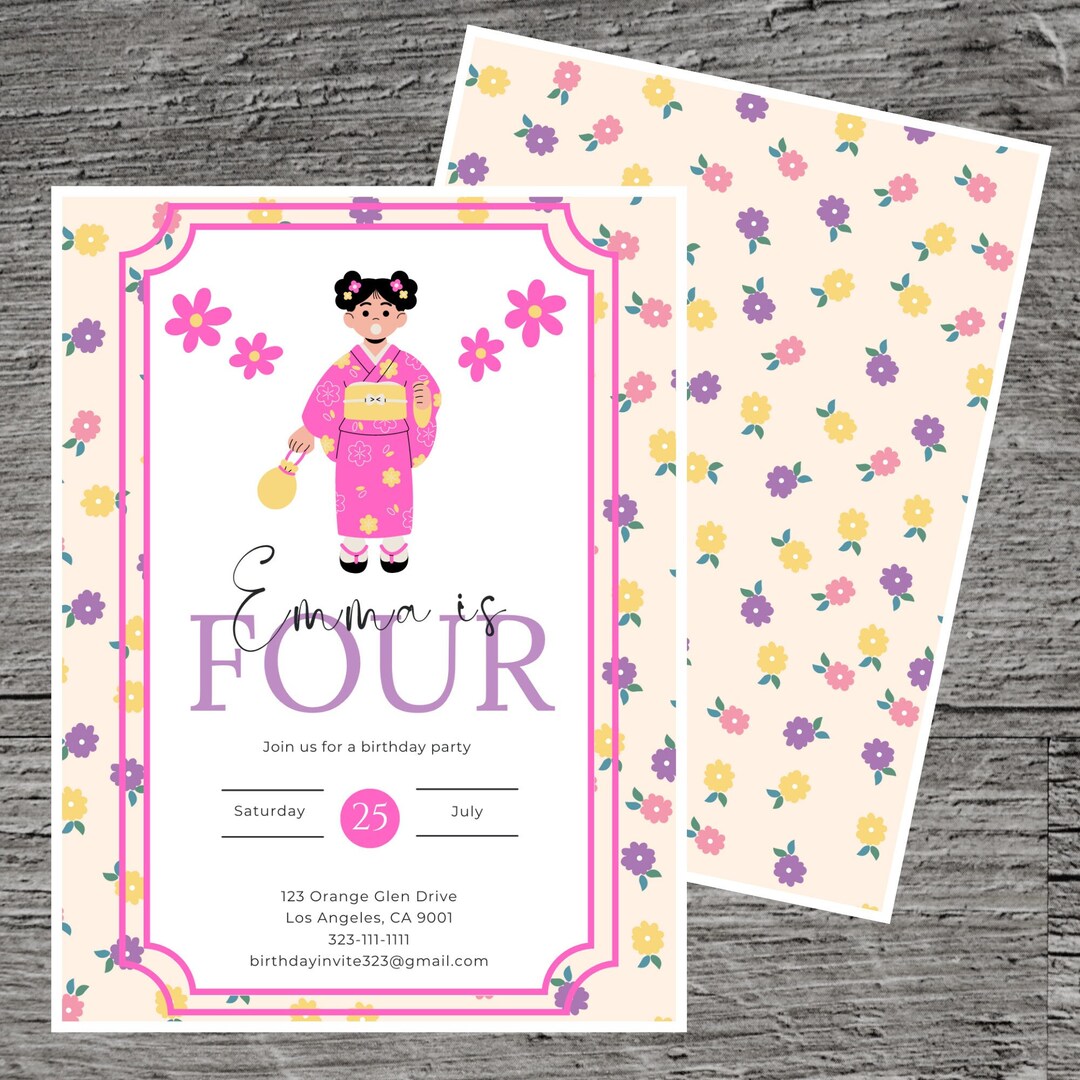 Kimono Birthday Party Invitation, Robe Dress Gown Silk Garment Cocktail ...