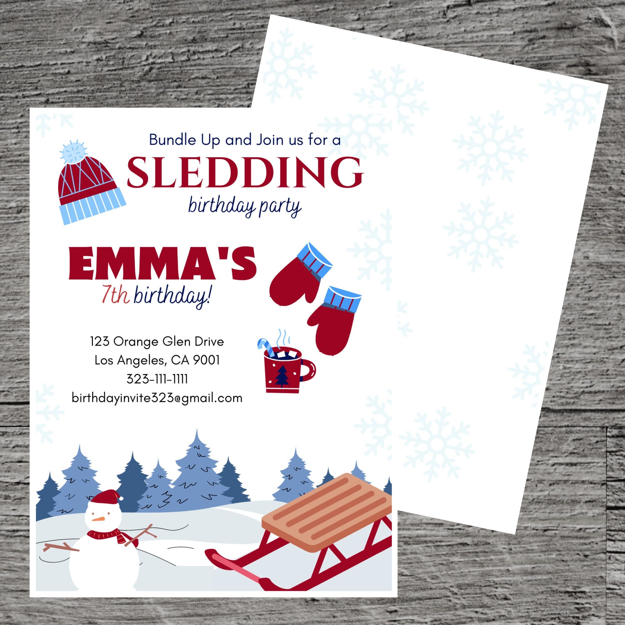 Sledding Theme Birthday Party Invitation, Slopes Shred Mountain Snow ...