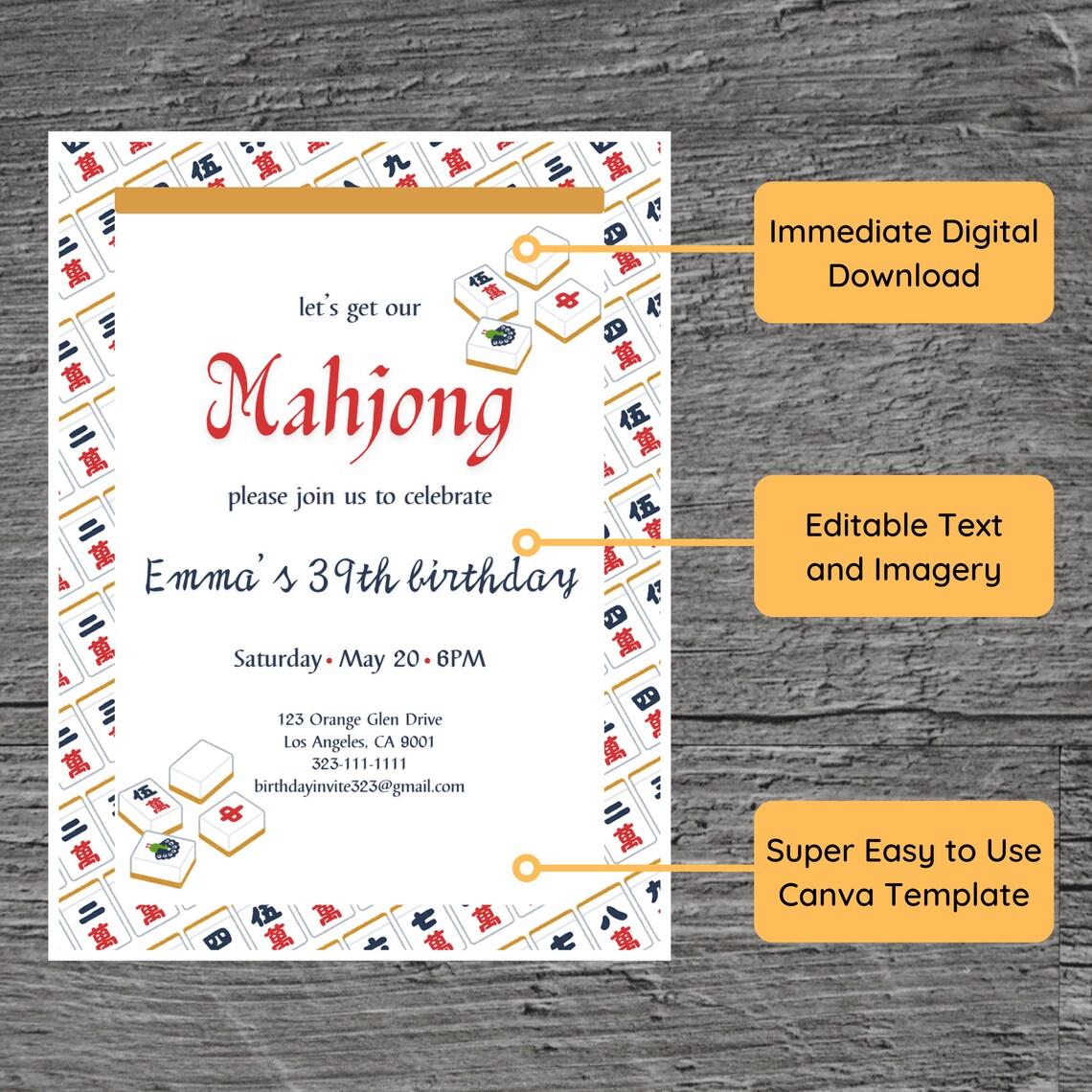 Mahjong for Emma Theme Birthday Party Invitation Template, Matchin ...
