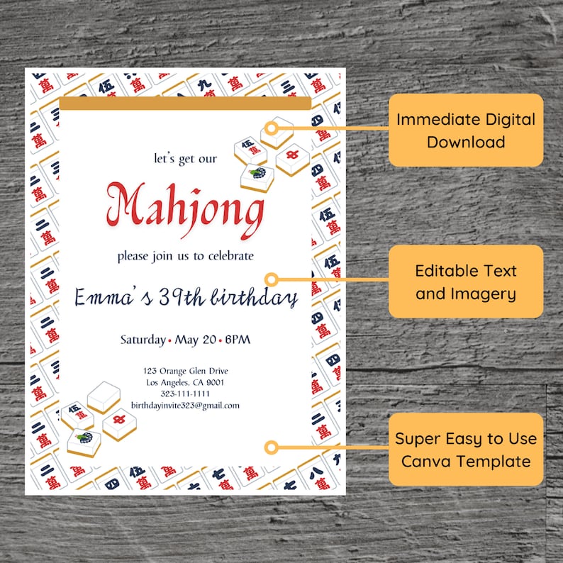 Mahjong for Emma Theme Birthday Party Invitation Template, Matchin ...