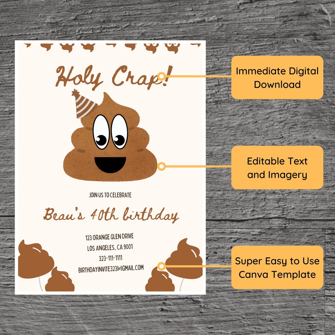 Holy Crap "poop Emoji" for Beau Theme Birthday Party Invitation ...