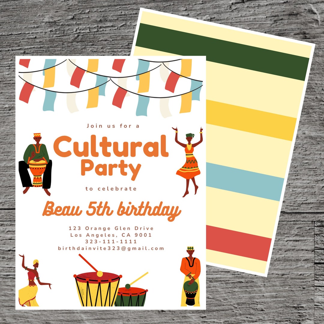 Cultural Party for Beau Theme Birthday Party Invitation Template ...