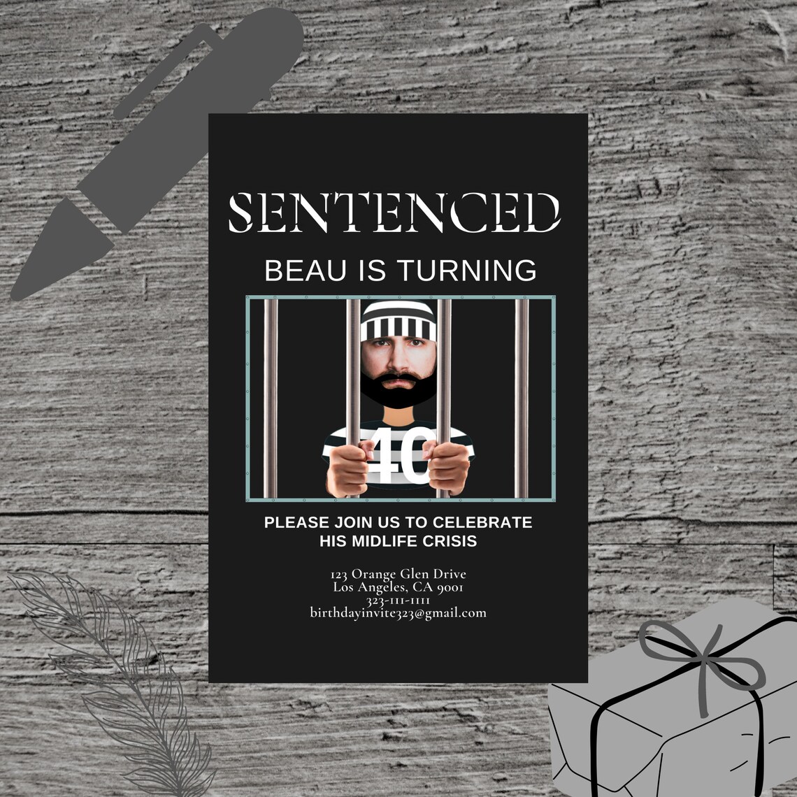 Jail Prison Theme Birthday Party Invitation, Sentenced Trial Inmate ...