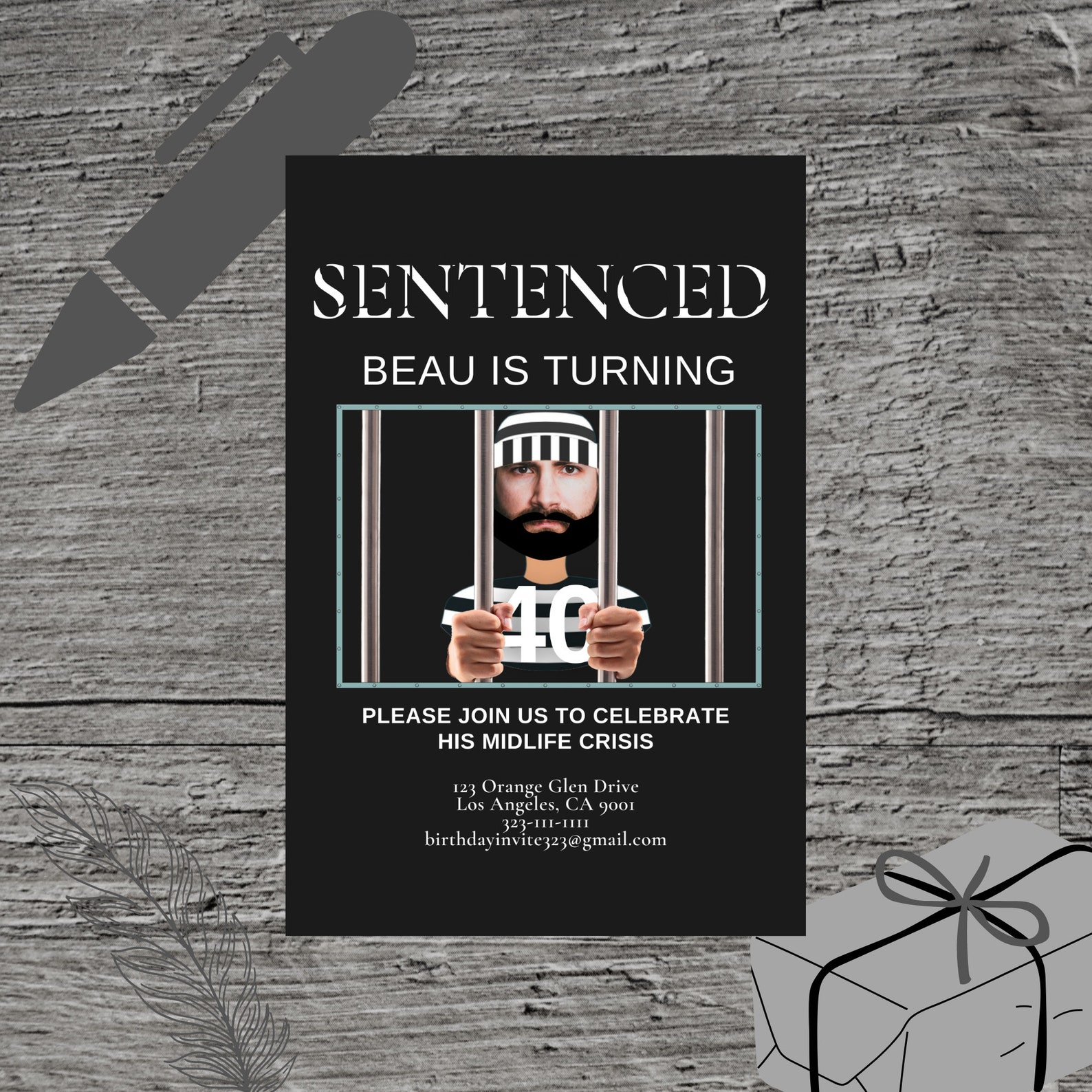 Jail Prison Theme Birthday Party Invitation, Sentenced Trial Inmate ...