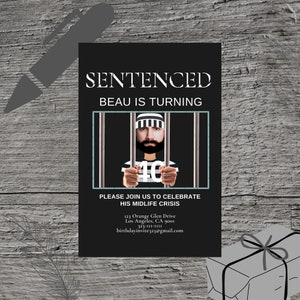 Jail Prison Theme Birthday Party Invitation, Sentenced Trial Inmate ...