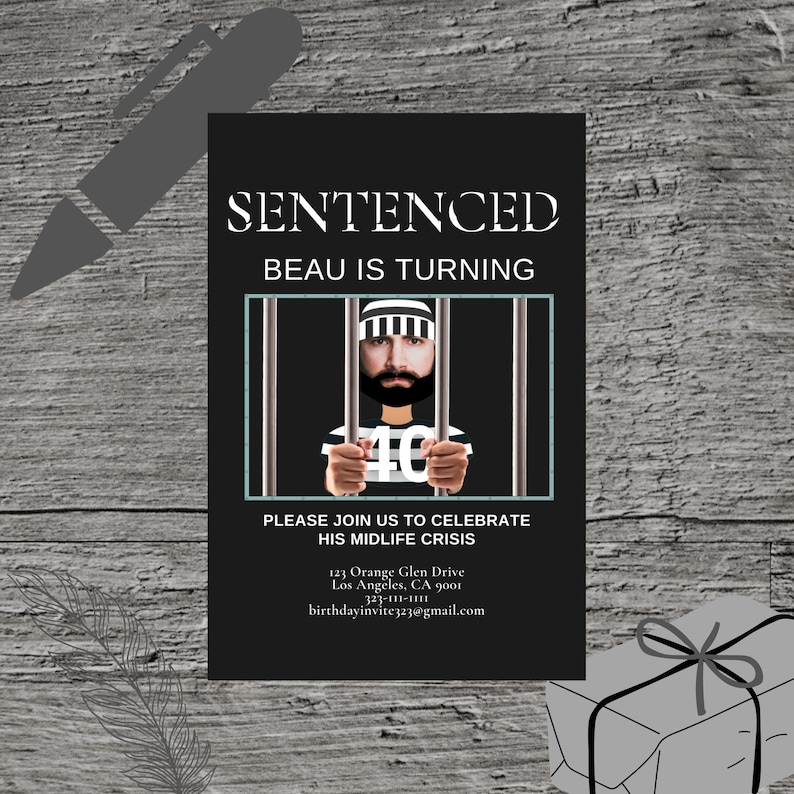 Jail Prison Theme Birthday Party Invitation, Sentenced Trial Inmate ...