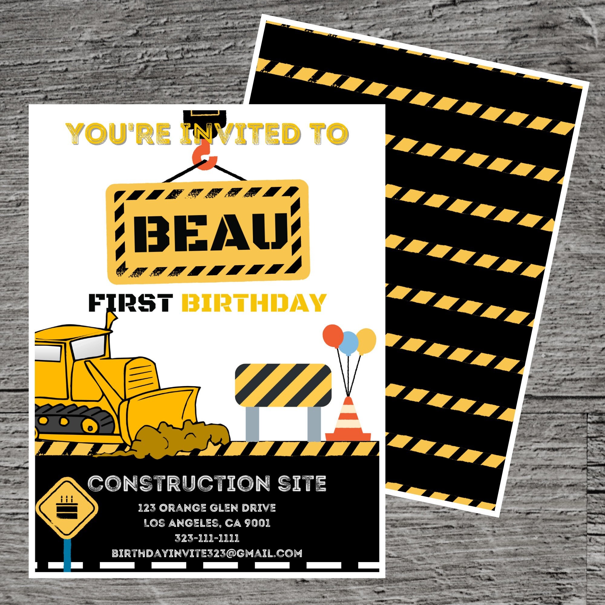 Construction Theme Birthday Party Invitation, Builder Hard Hat Design ...