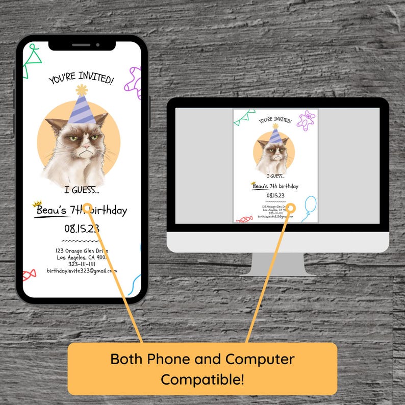 Grumpy Cat for Beau Theme Birthday Party Invitation Template, Annoyed ...