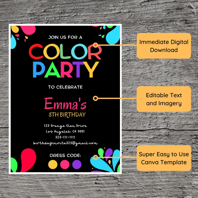 Color Party Theme Birthday Invitation, Dress up in Color, Red Blue ...