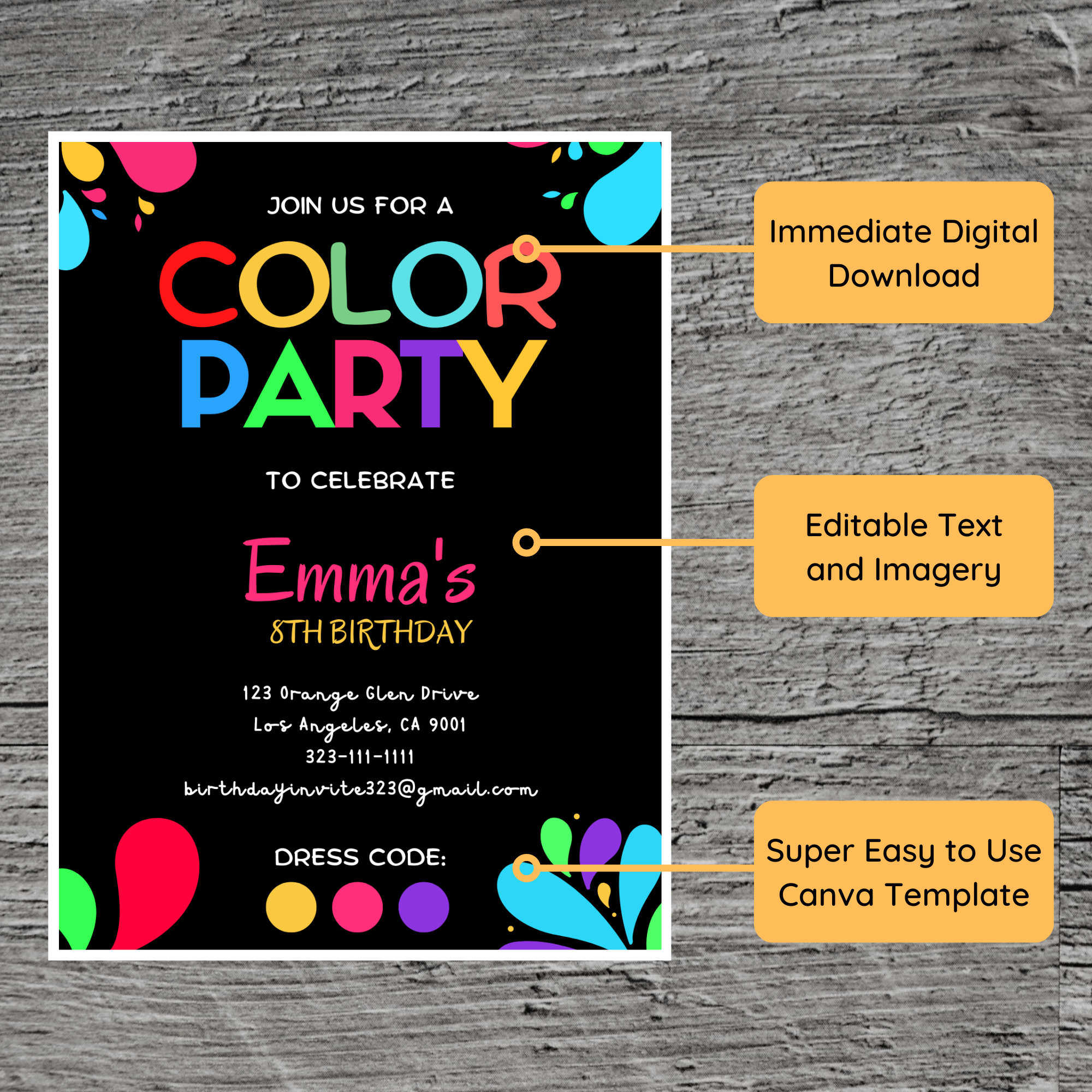 Color Party Theme Birthday Invitation, Dress up in Color, Red Blue ...