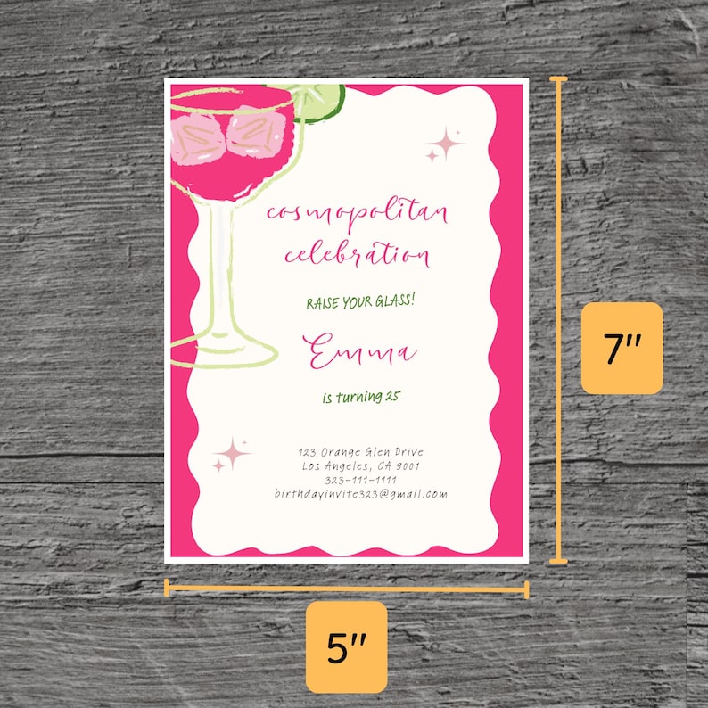 Cosmopolitan Drink for Emma Theme Birthday Party Invitation Template ...