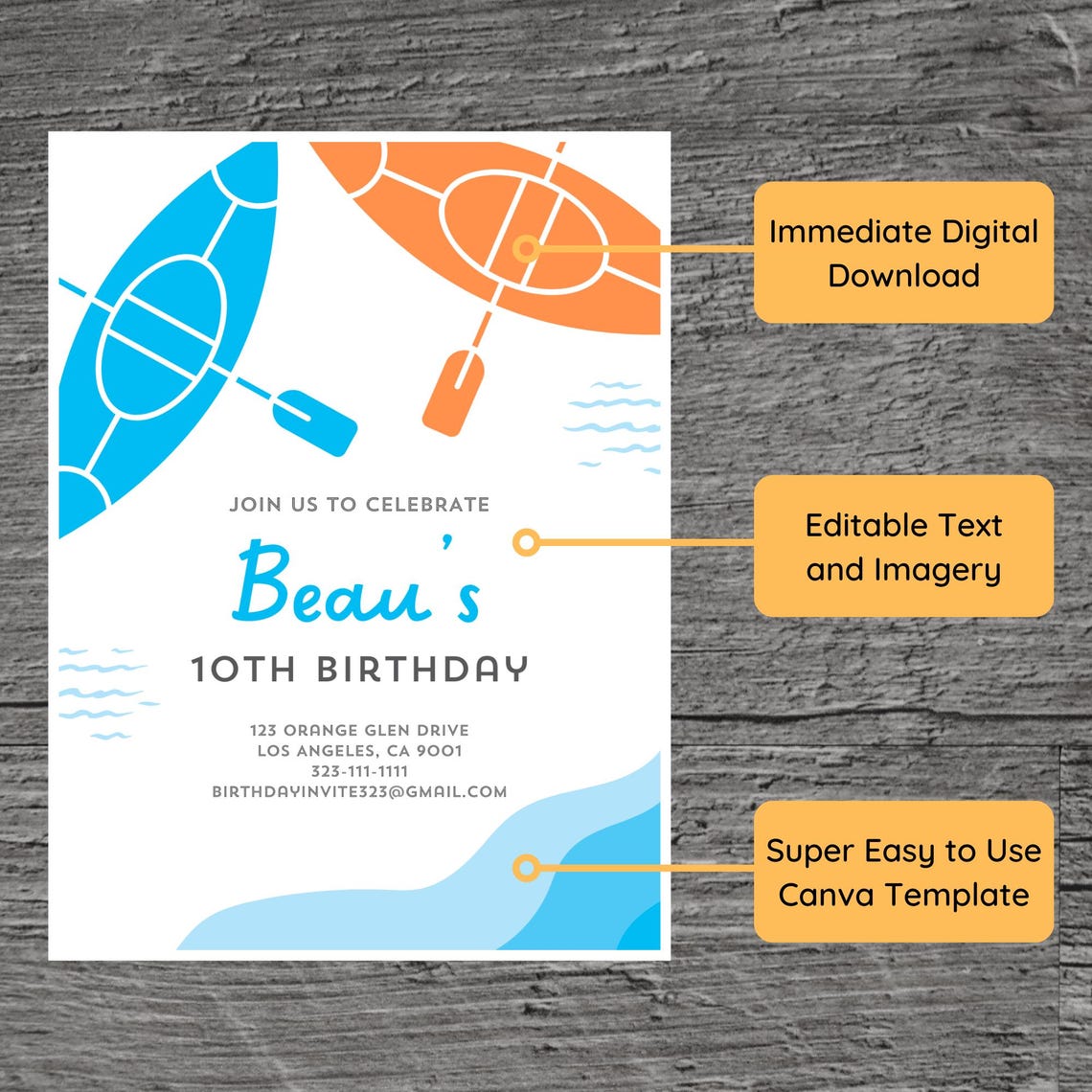 Kayaking for Beau Theme Birthday Party Invitation Template, Paddle ...