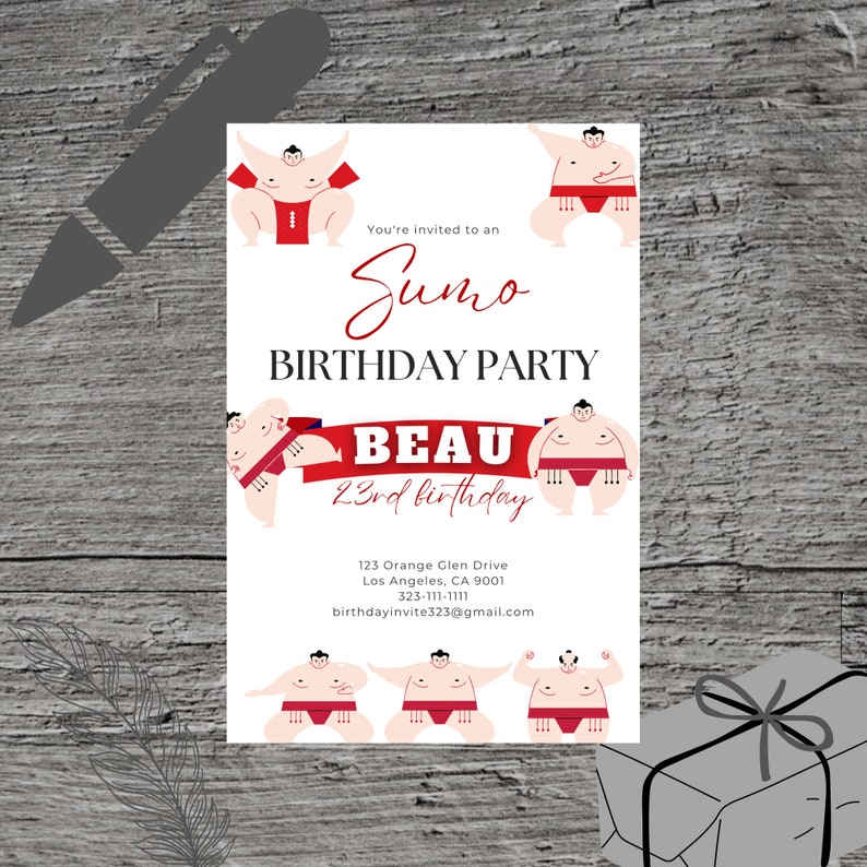 Sumo Theme Birthday Party Invitation, Martial Art Sport Wrestler ...