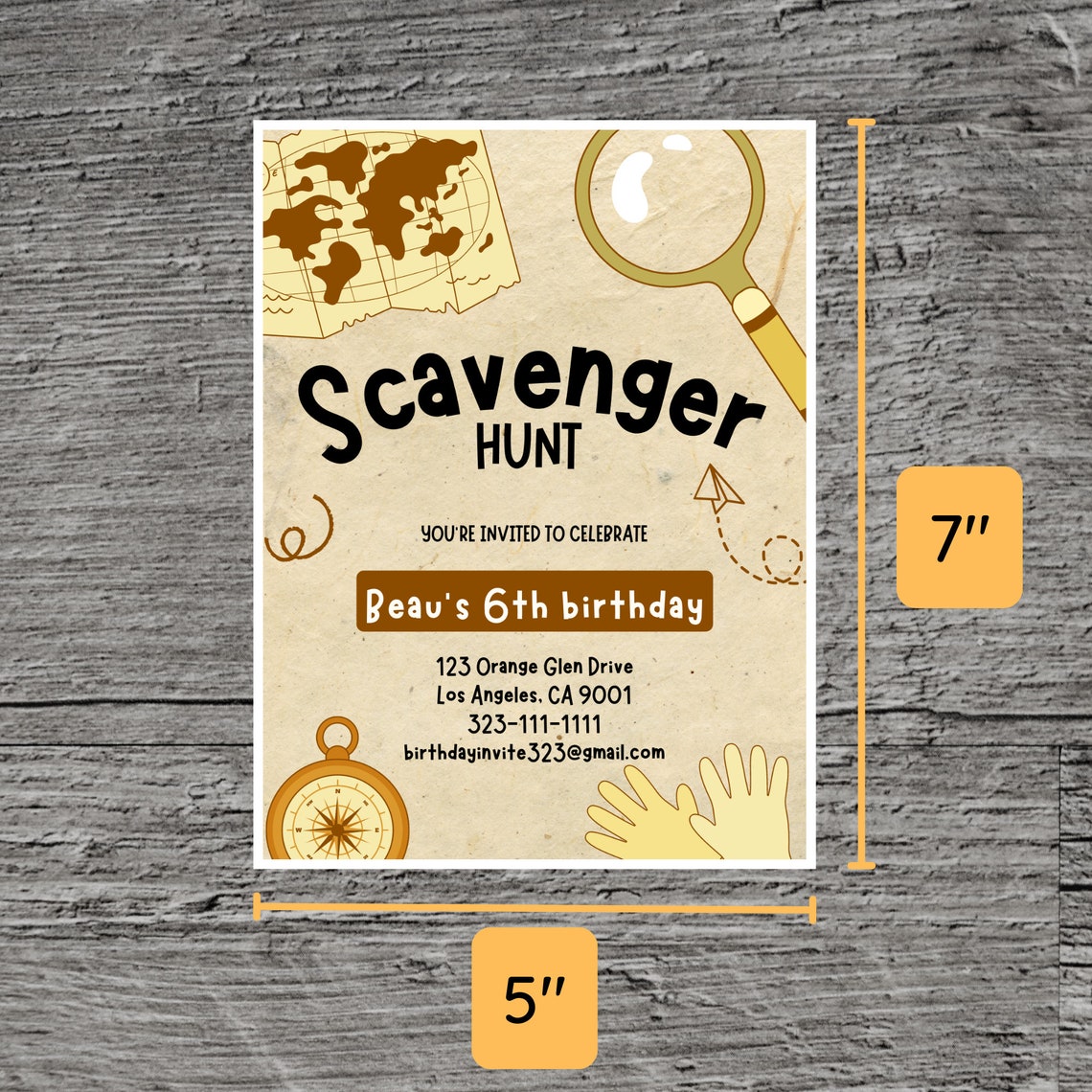 Scavenger Hunt Theme Birthday Party Invitation, Hunting Treasure Hunt ...