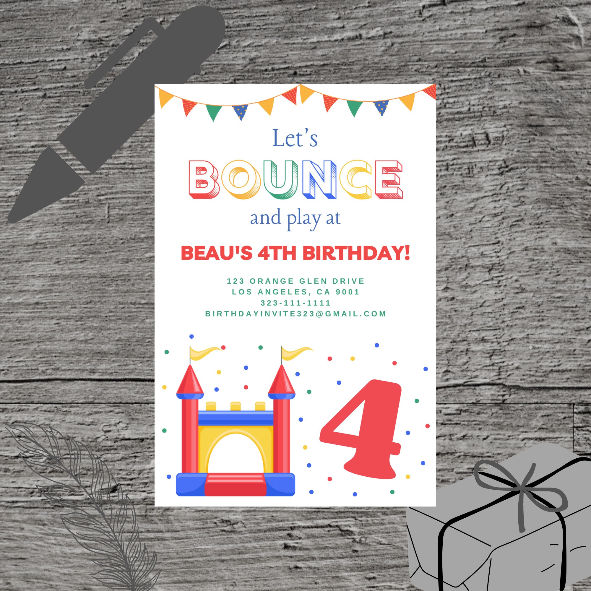 Bouncy House Theme Birthday Party Invitation, Bounce Inflatable Jump ...
