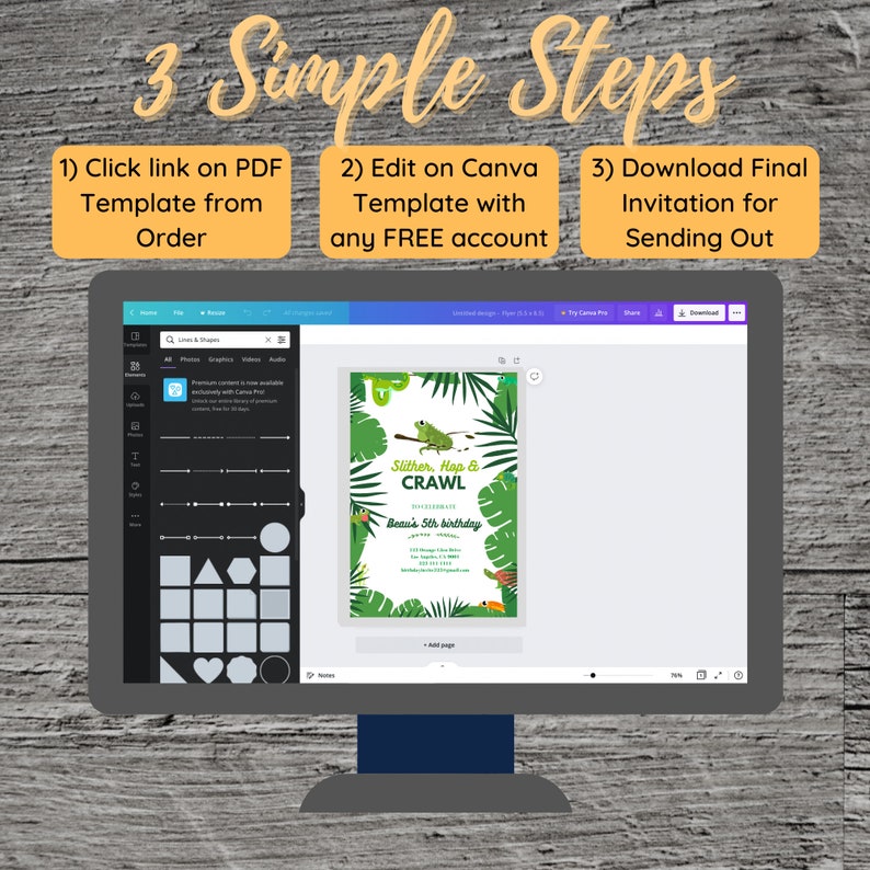 Reptiles Theme Birthday Party Invitation, Slither Hiss Crawl Boy Hop ...