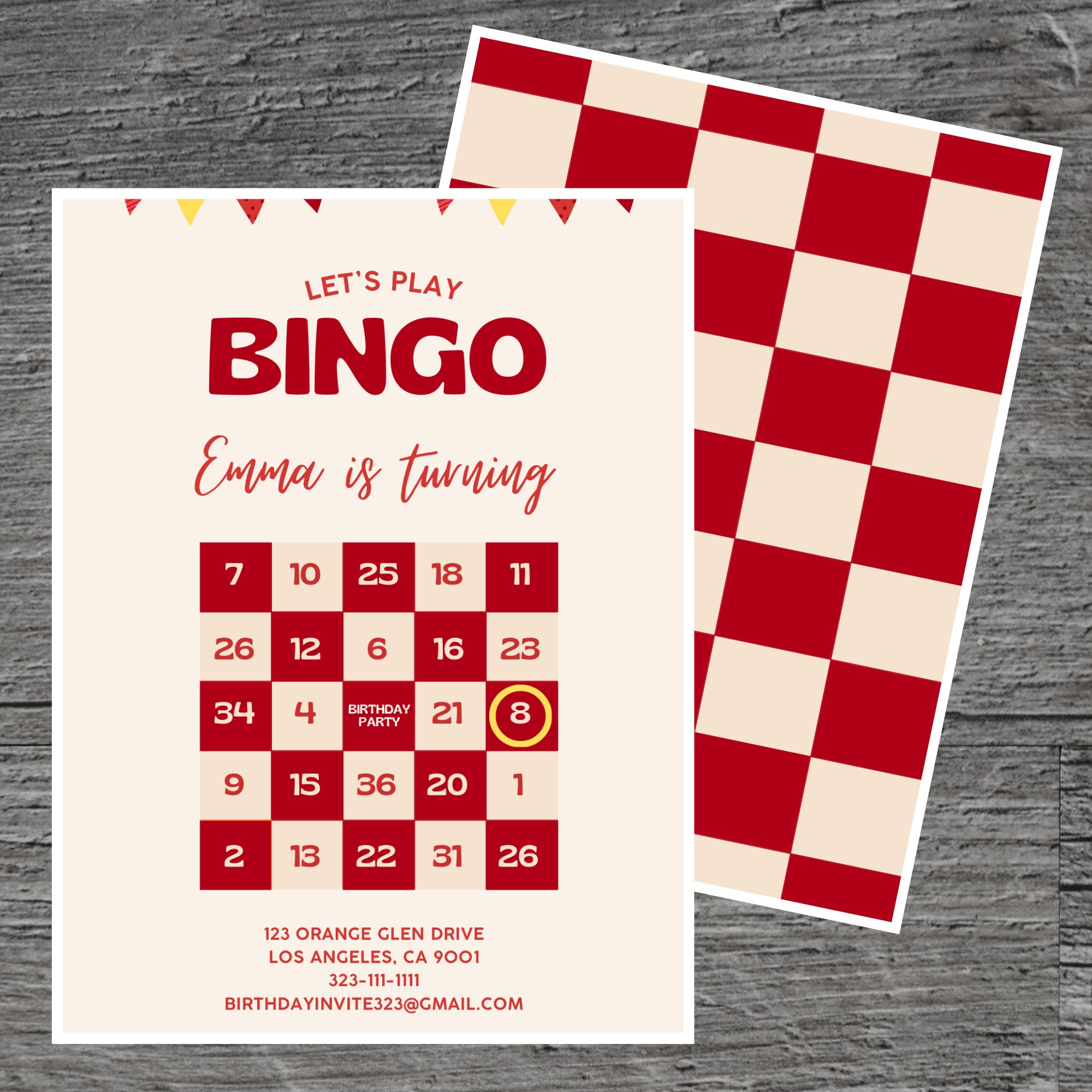 Bingo for Emma Theme Birthday Party Invitation Template, Bingo Jackpot ...