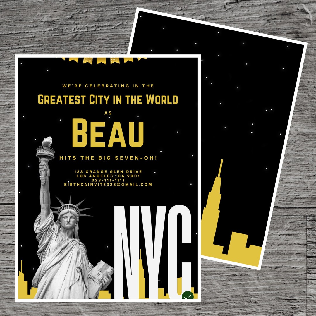 New York Theme Birthday Party Invitation Template, City Queens Brooklyn ...