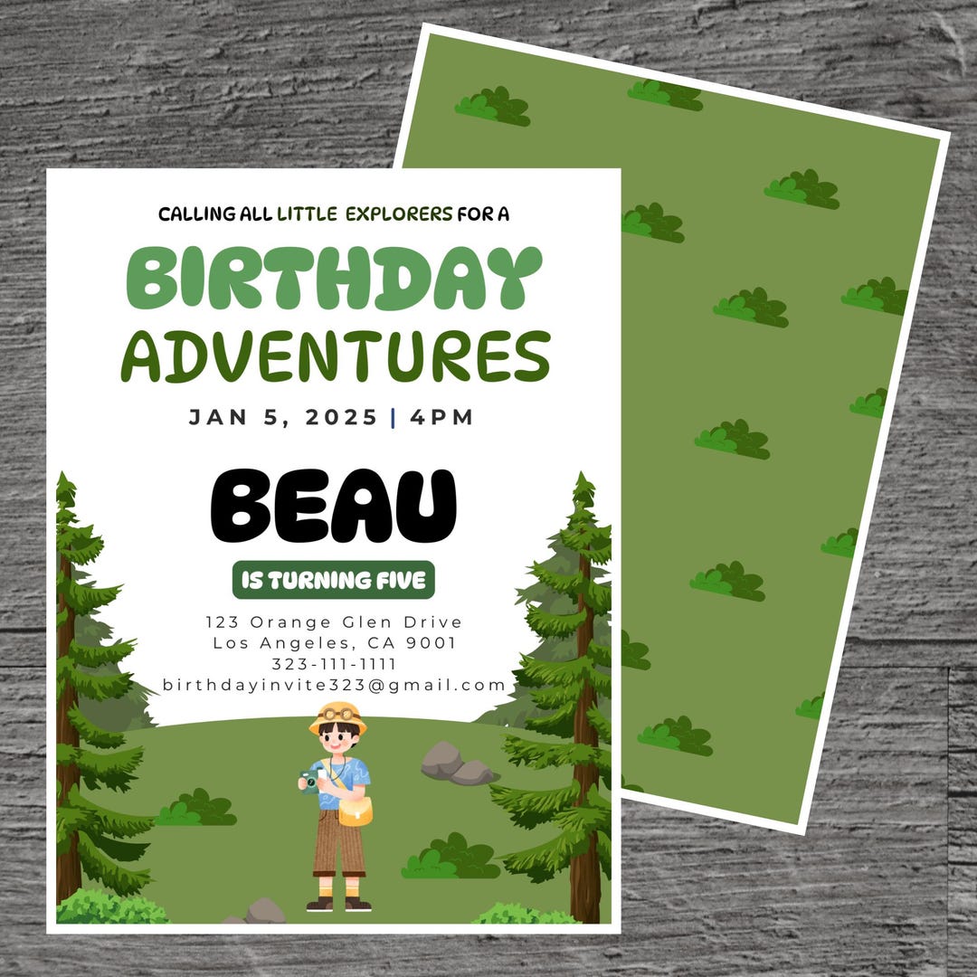 Little Explorers for Beau Theme Birthday Party Invitation Template ...