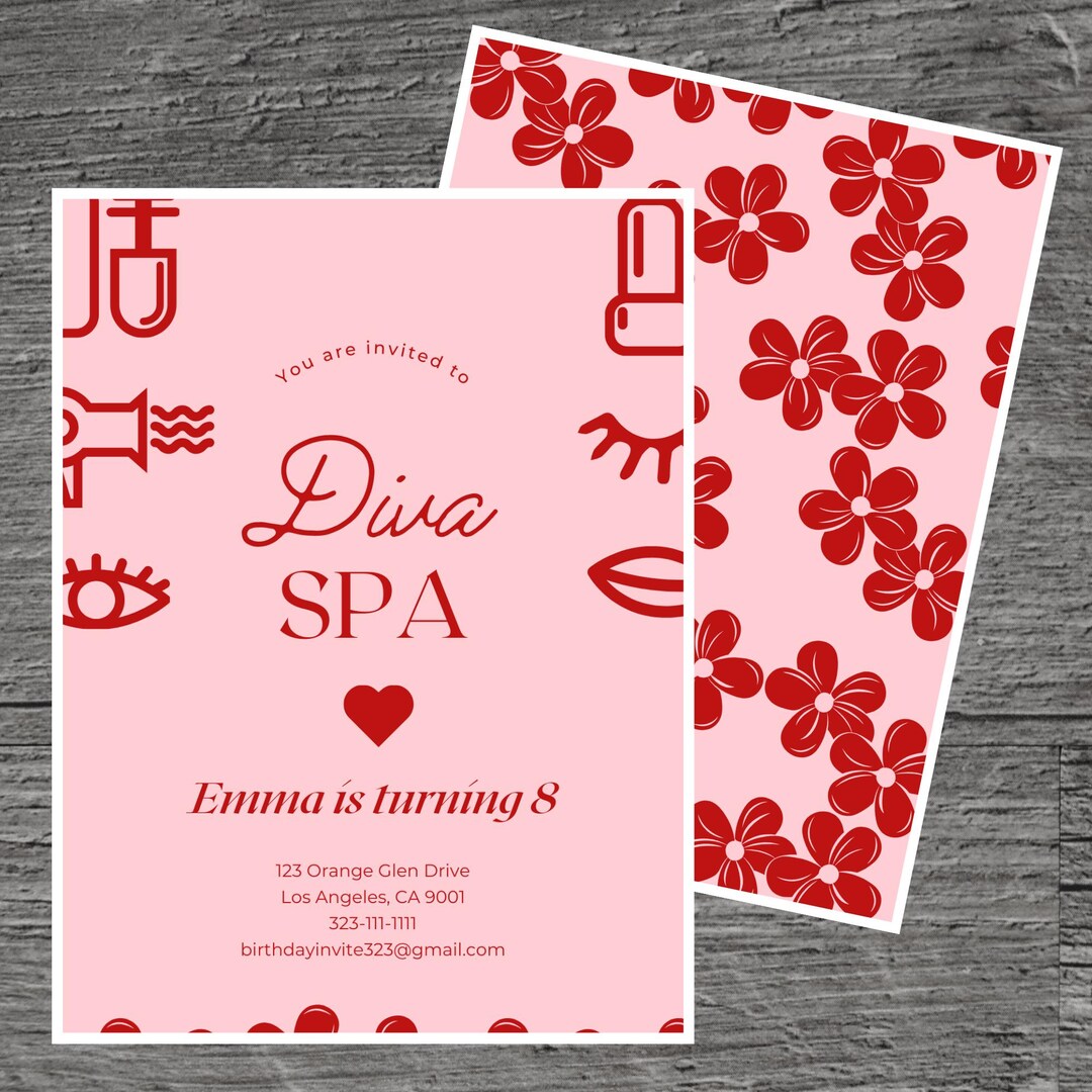 Diva Spa for Emma Theme Birthday Party Invitation Template, Shiatsu ...