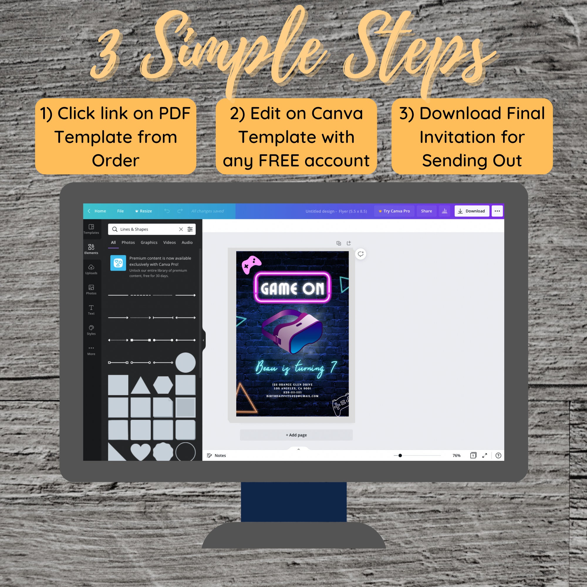 Virtual Reality Theme Birthday Party Invitation, Simulator Controller ...